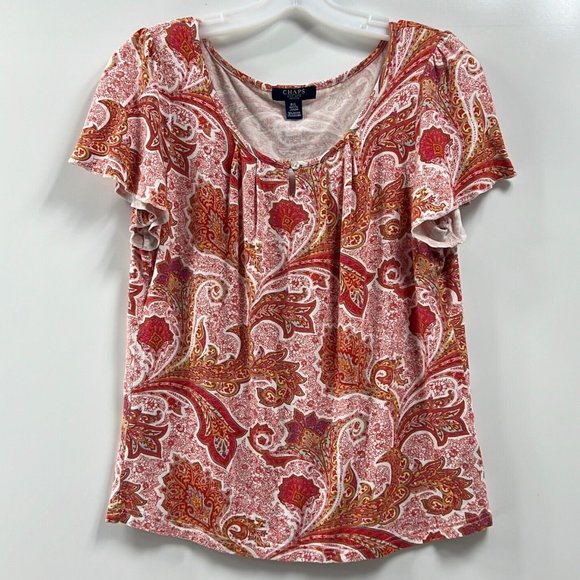 Chaps | Tops | Chaps Red Orange White Paisley Scoop Neck Flutter Sleeve ...